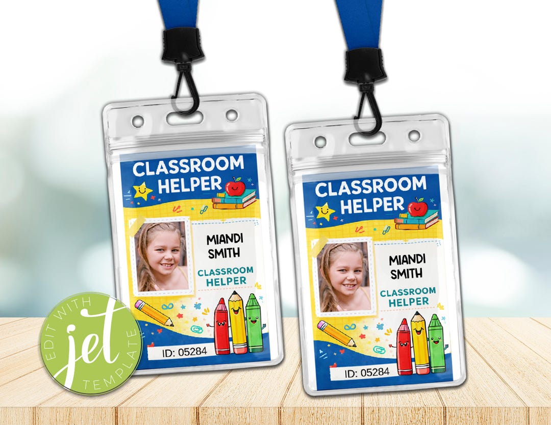 Classroom Helper ID Card Printable, Kids Pretend Play School Badge ...