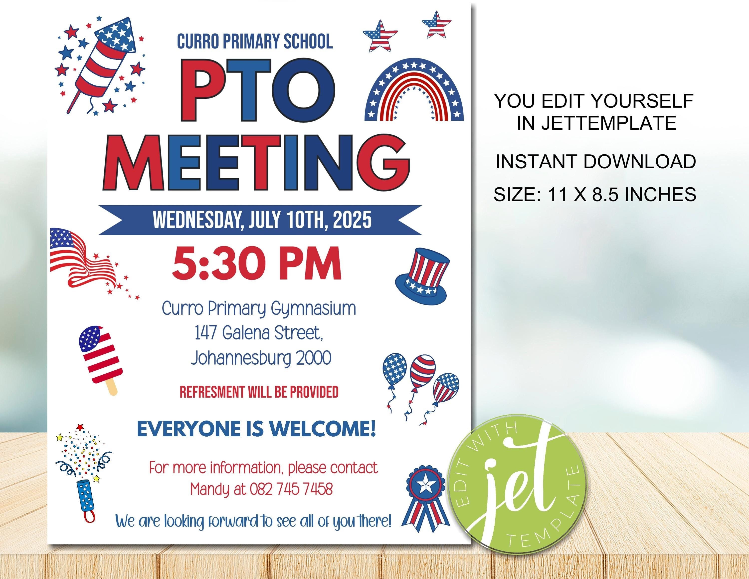 Editable July PTO PTA Meeting Flyer Template, Summer Meeting Reminder ...