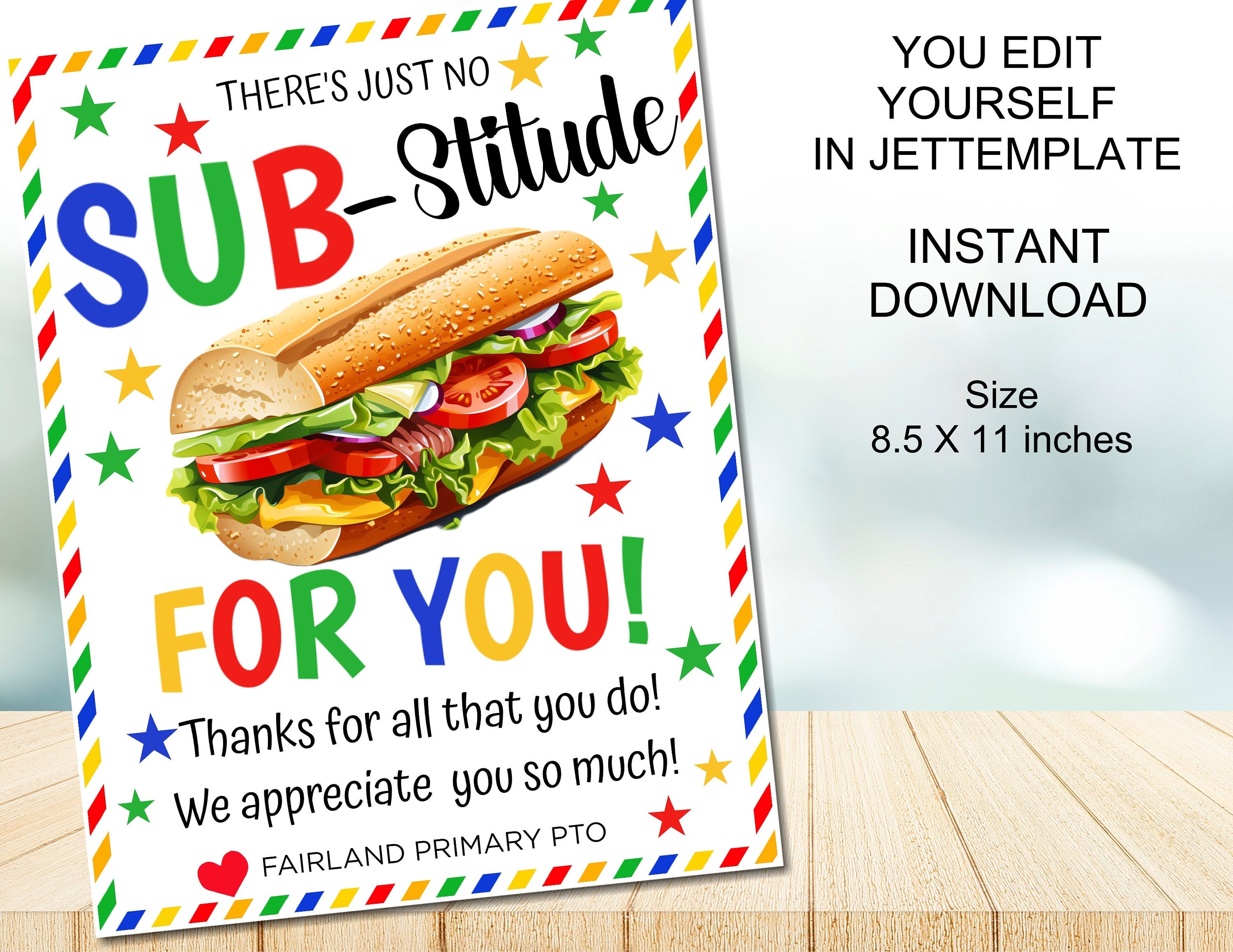 Editable Sub Sandwich Sign, There is No Sub-stitute for You Teacher ...