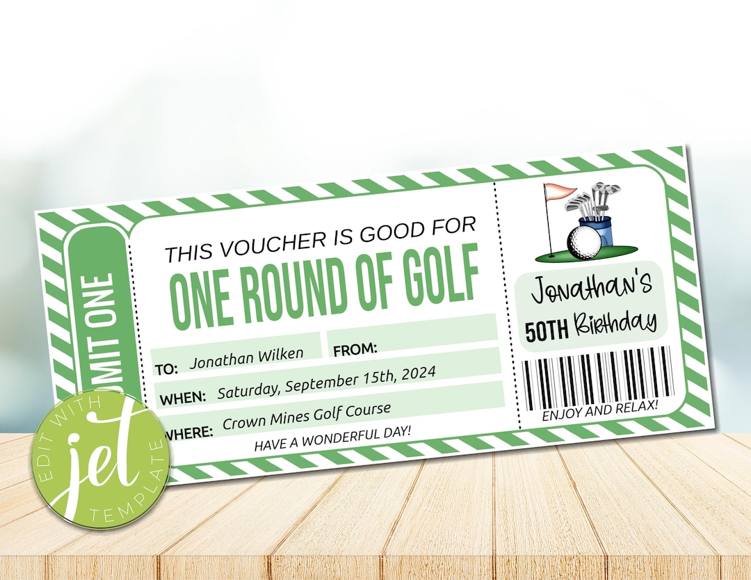Editable Golf Ticket, Surprise Golfing Gift Voucher, Golf Voucher ...