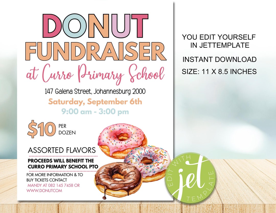 EDITABLE Donut Fundraiser, Bakery Bake Sale Fundraising Printable ...
