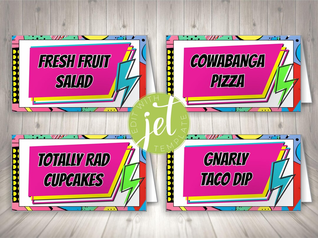 80s 90s Party Food Tent Labels, Retro Throwback Table Signs, Tent Cards ...