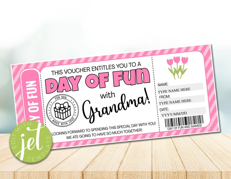 Editable Fun Day Ticket, Fun Day With Grandma, Custom Printable Yes Day ...