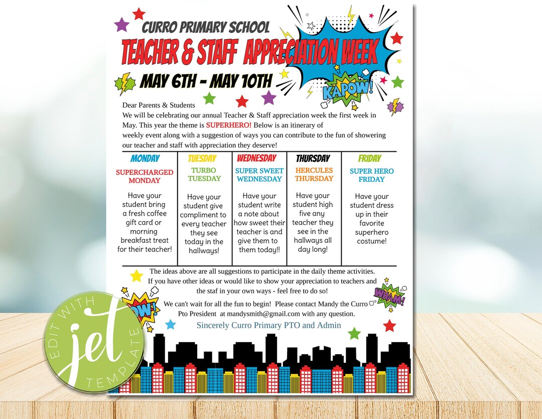 Editable Superhero Theme Teacher & Staff Appreciation Invitation ...