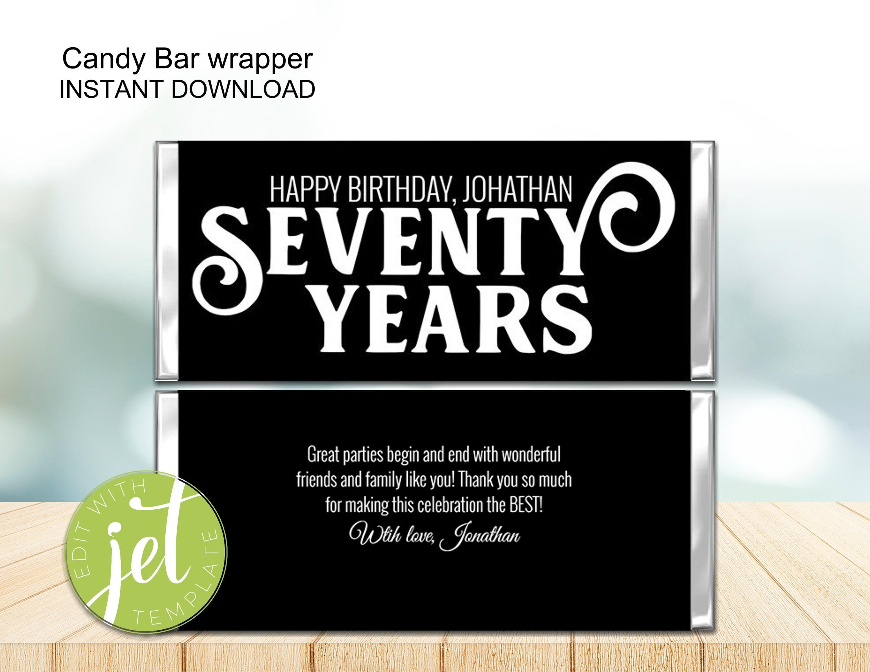 Editable 70th Birthday Chocolate Candy Bar Wrapper, Candy Wrapper ...