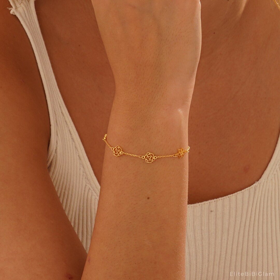 Personalized Birth Flower Bracelet, Birth Flower Family Bracelet ...