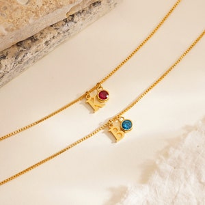 Dainty Initial Birthstone Necklace With Box Chain, Personalized Letter ...