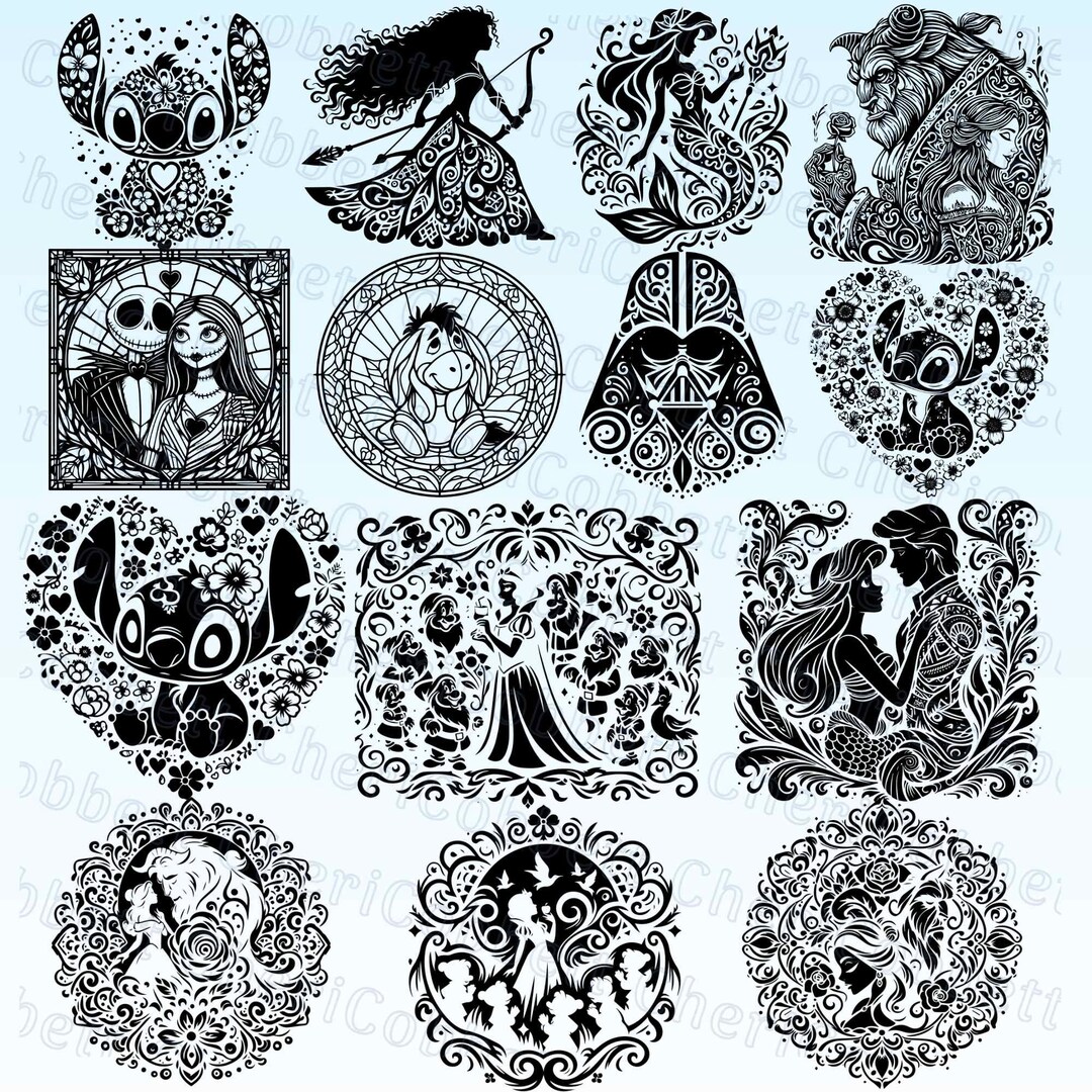 10 Designs Cartoon Characters Svg, Princess Cartoon Svg, Intricate ...