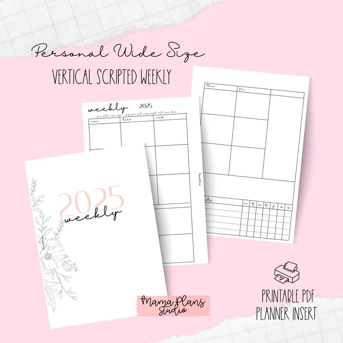 Personal Wide || 2025 Vertical Week on 2 Pages || Scripted Weekly ...