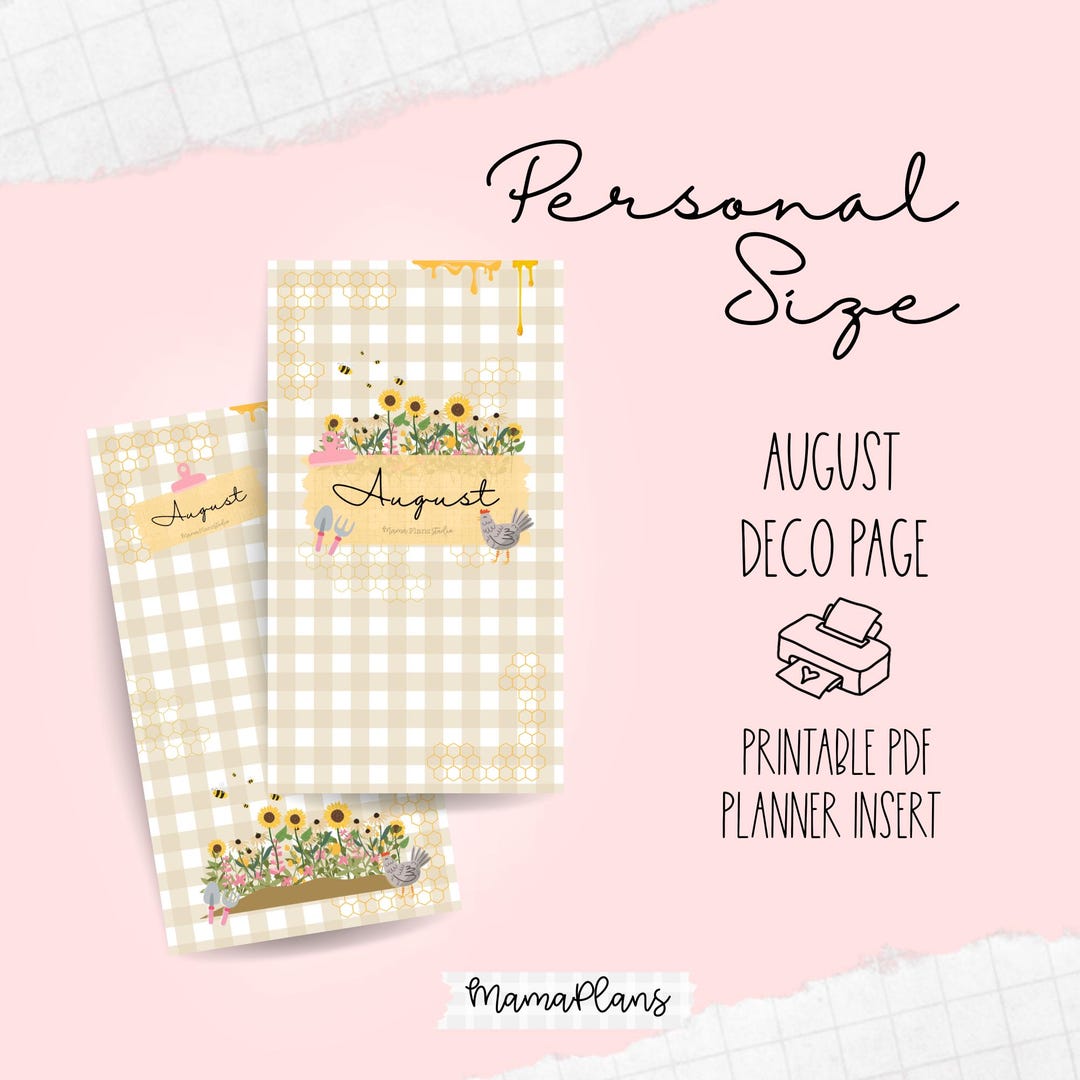 Personal || August || Monthly Deco || Two Planner Pages, Printable ...