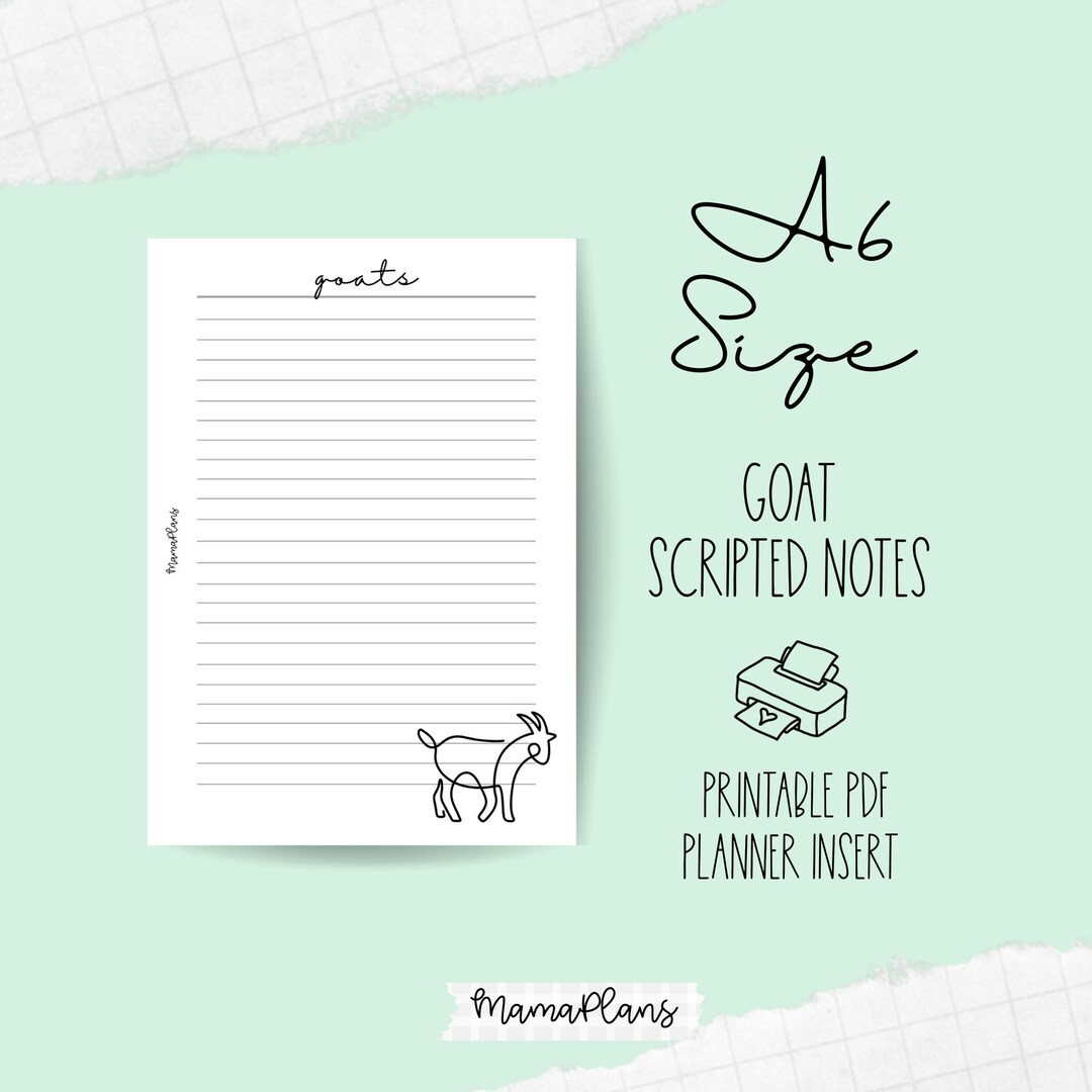A6 || Goats Notes || Two Planner Pages, Printable, Digital Download - Etsy