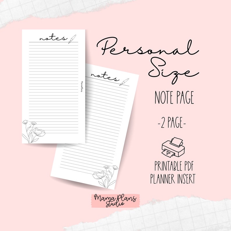 Personal || Note- Pen and Floral || Two Planner Pages, Printable ...