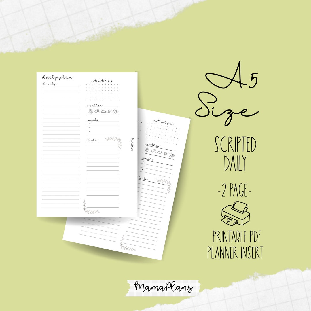A5 || Daily on 1 Page || Scripted Daily || Two Planner Pages, Printable ...