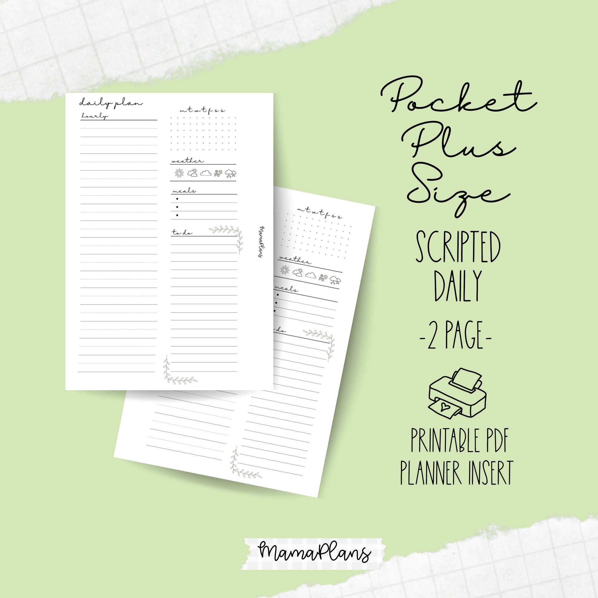 Pocket Plus || Daily on 1 Page || Scripted Daily || Two Planner Pages, Printable, Digital ...
