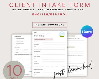 Health Coach Intake Form, Client Onboarding Questionnaire, PDF Fillable ...