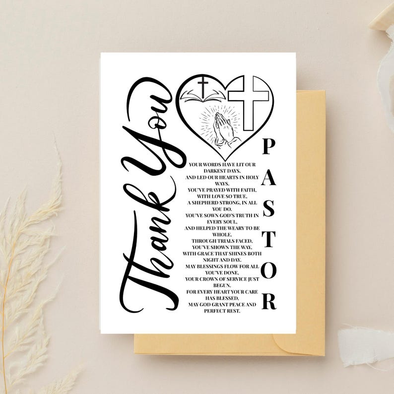 Pastor Thank You Card Printable Blessing Christian Poem Prayer Digital ...