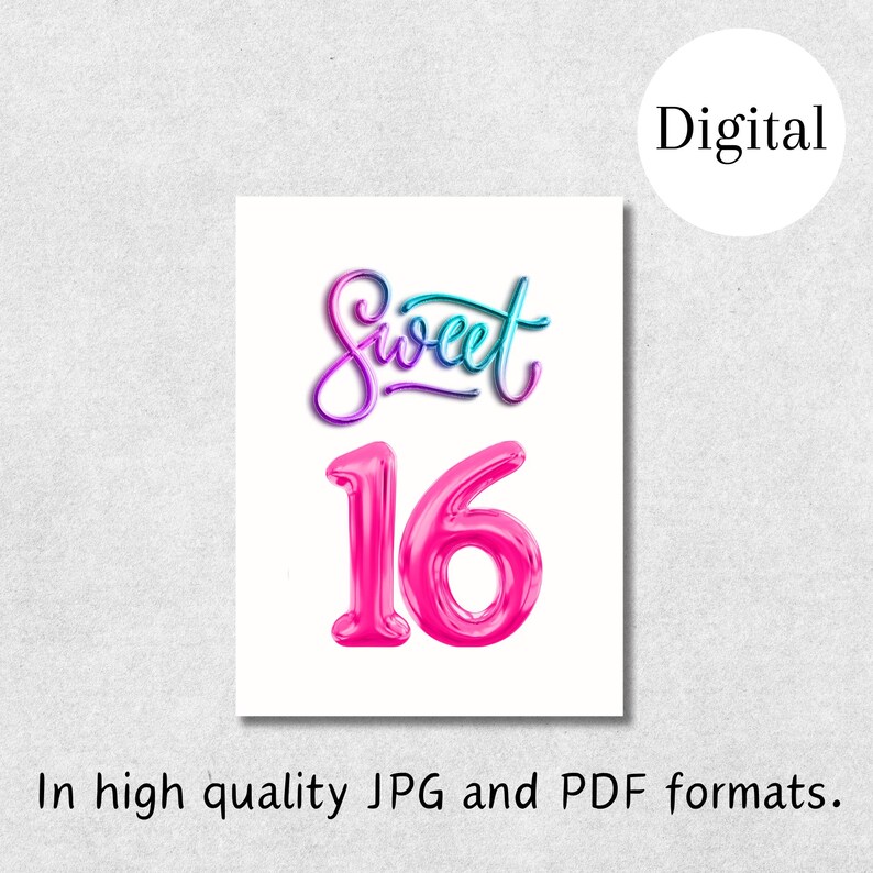 Sweet 16 Birthday Card Printable Sixteenth Birthday Gift Teen Girl ...