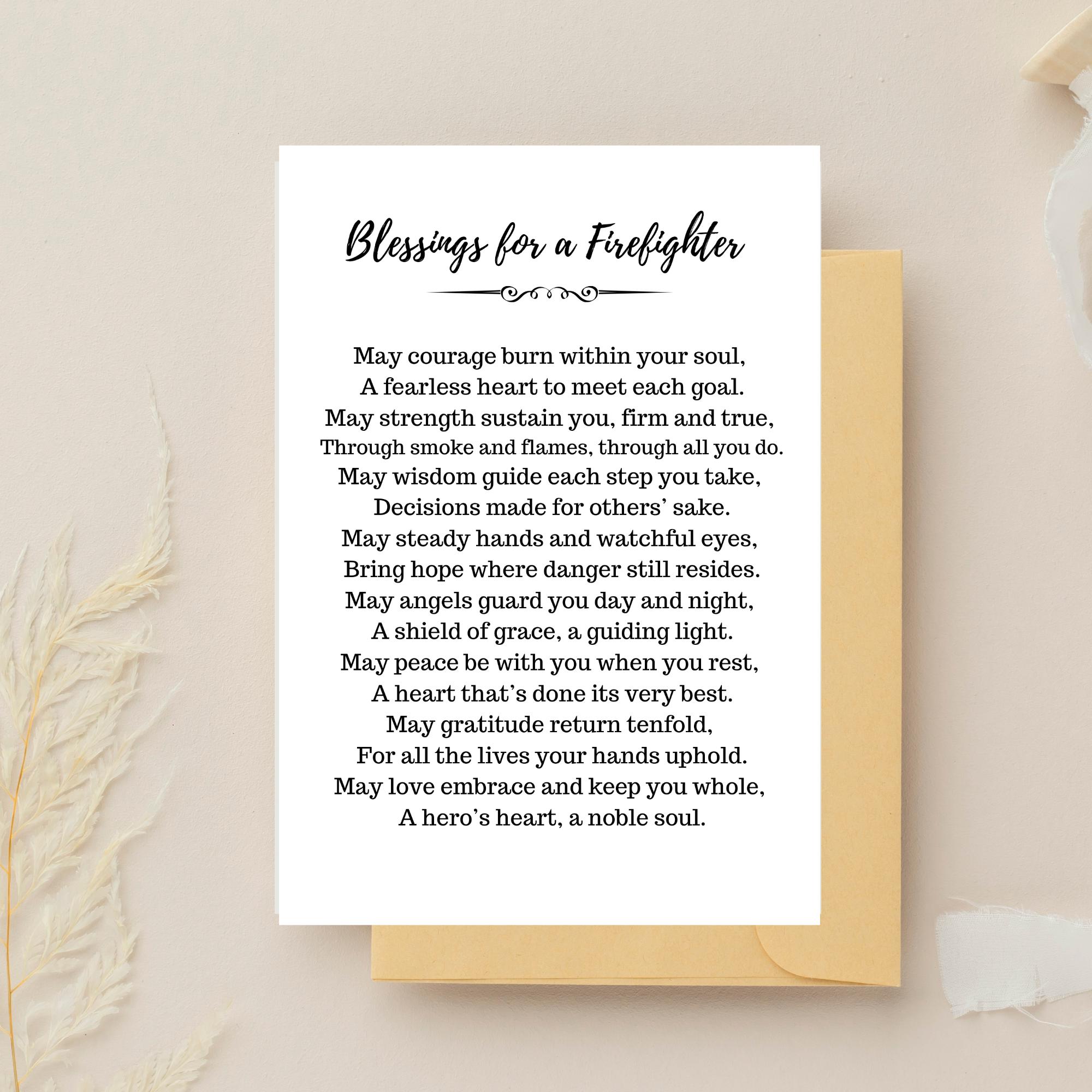 Firefighter Blessing Printable Card Christian Firefighter Gift ...