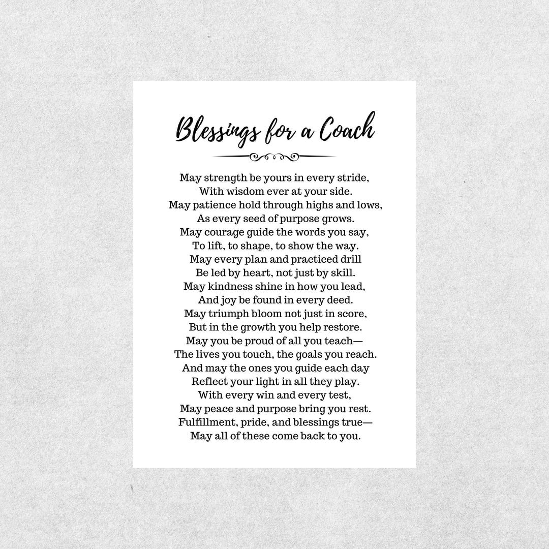 Coach Blessings Card Sports Coach Appreciation Card Thank You Gift for ...