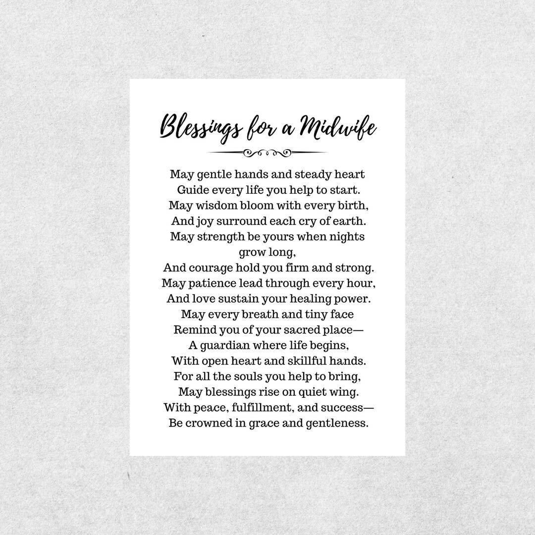 Midwife Blessings Card Thank You Midwife Greeting Card Printable Birth ...