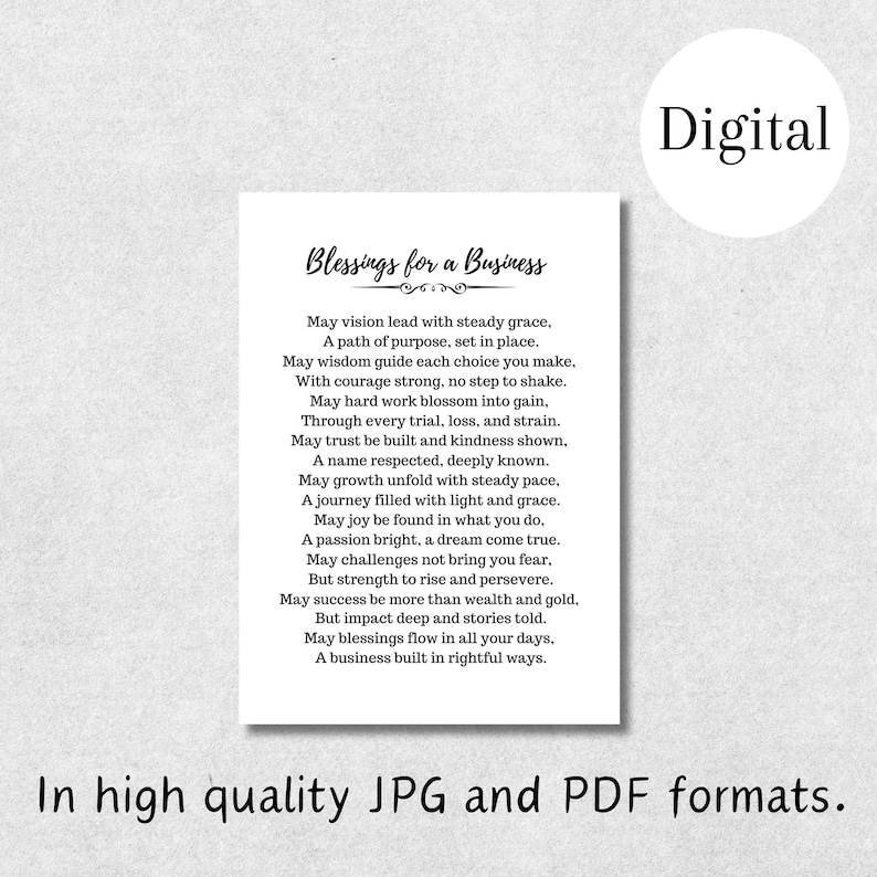 Business Blessing Card Printable Entrepreneur Gift New Business Prayer ...