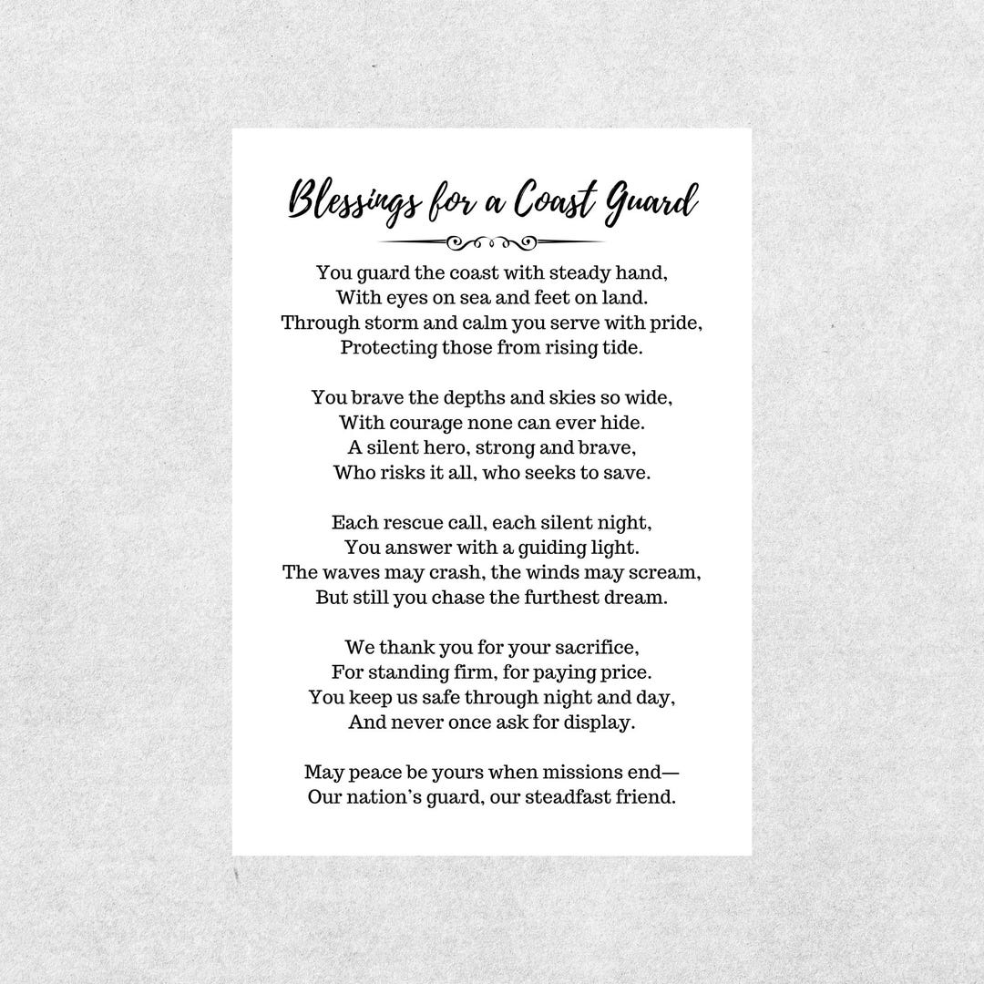 Coast Guard Blessing Card Printable Faith Based Prayer Card ...