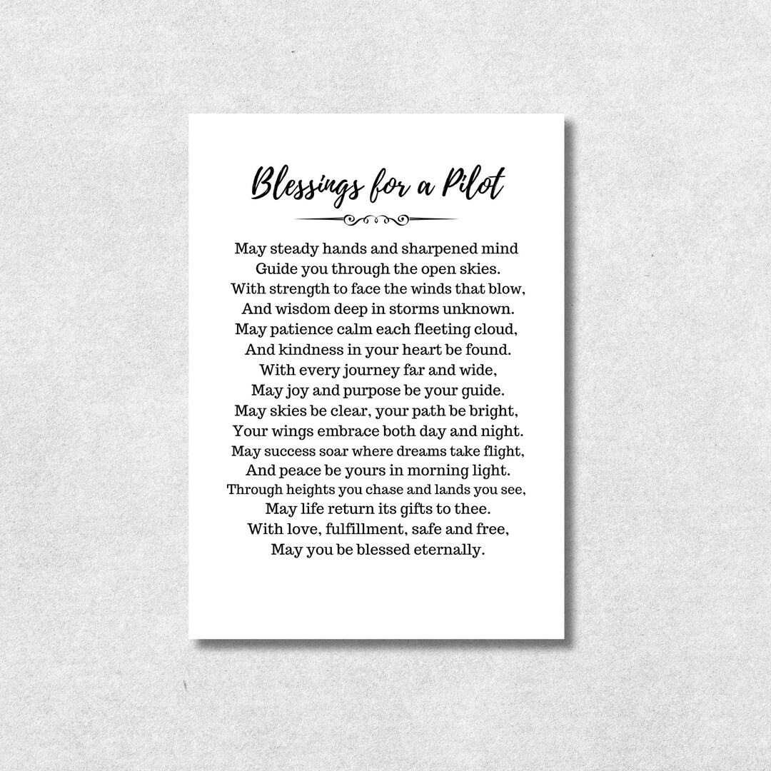 Pilot Blessings Card Aviation Appreciation Card Pilot Thank You Gift ...