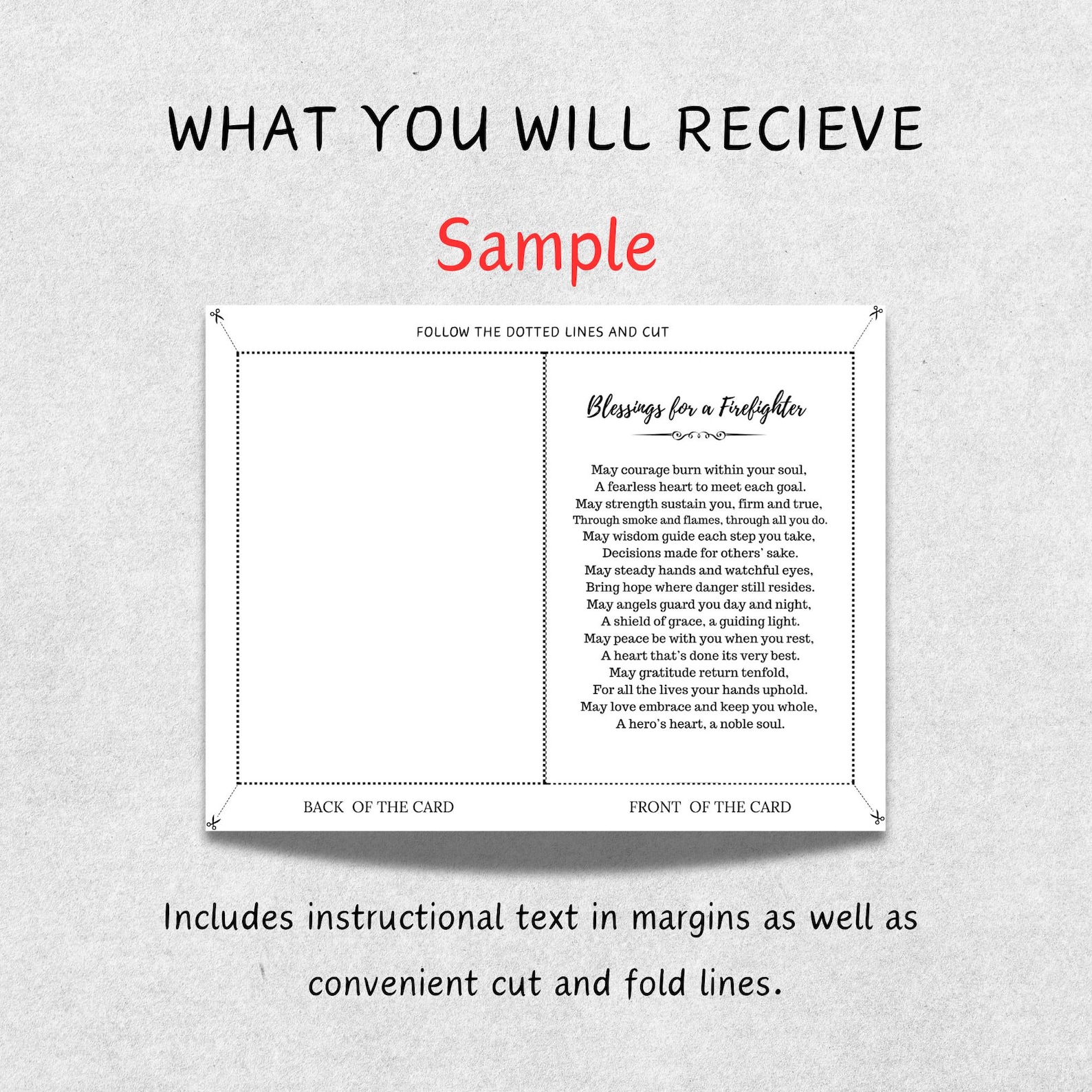 Firefighter Blessing Printable Card Christian Firefighter Gift ...