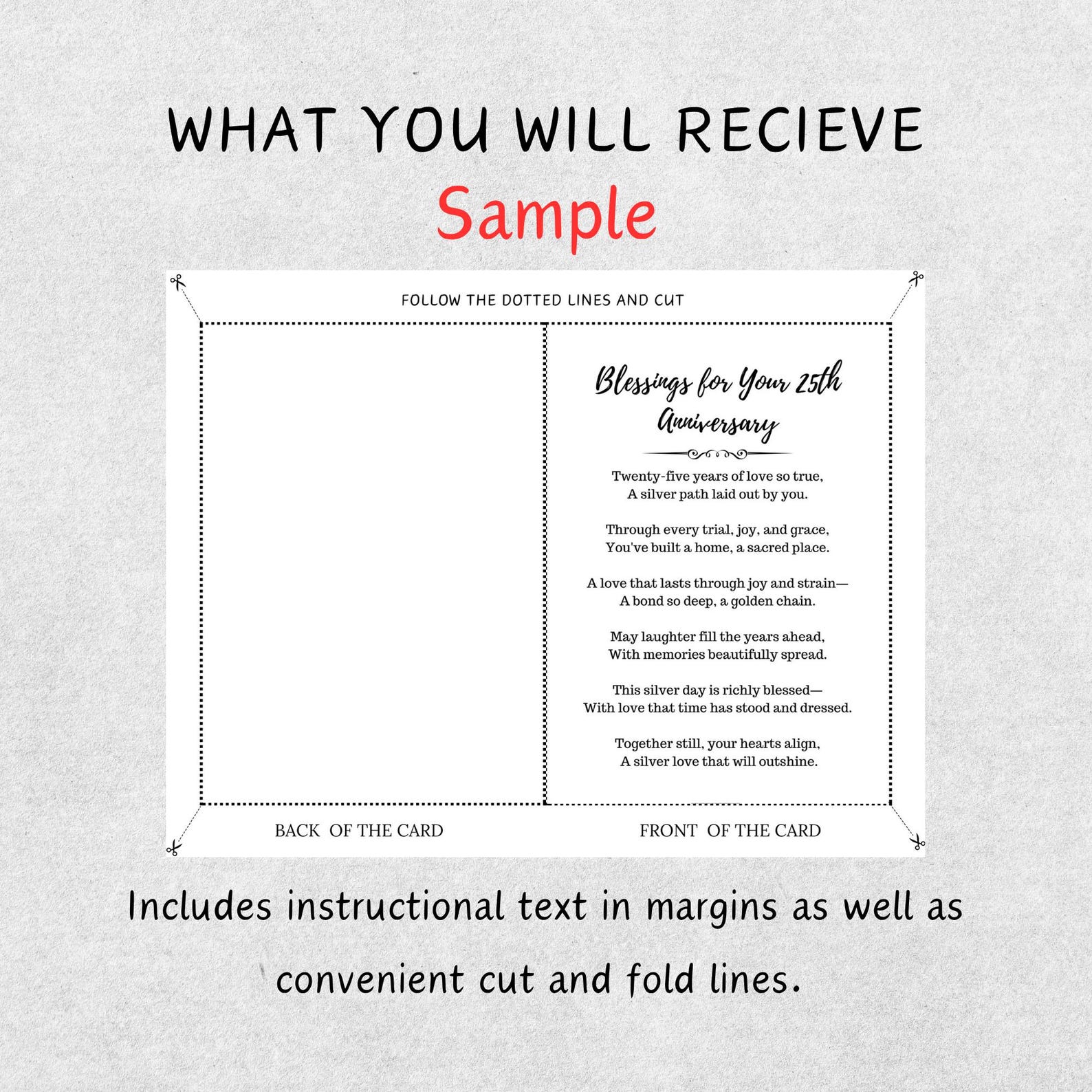 25th Anniversary Blessing Card Printable Silver Wedding Celebration ...