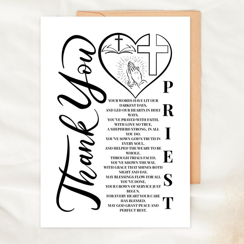 Priest Thank You Card Printable Blessing Christian Poem Prayer Digital ...