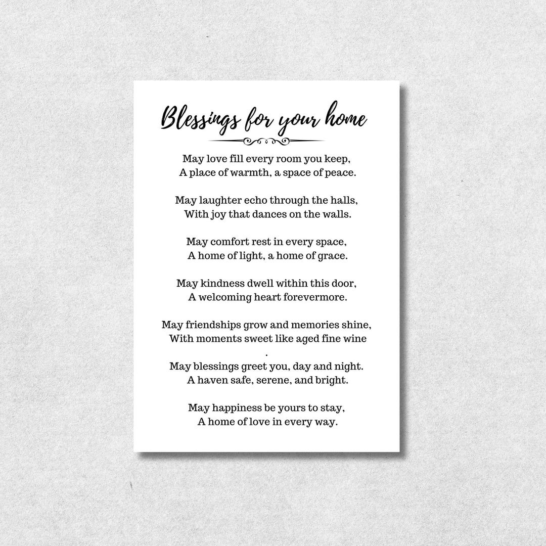 Housewarming Blessing Card Printable New Home Gift Spiritual Home ...