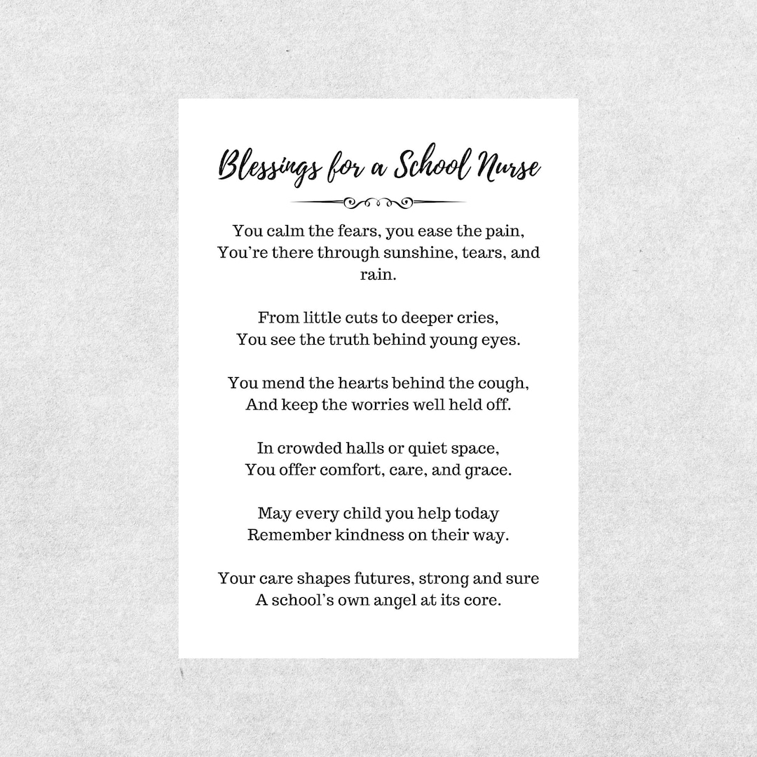 School Nurse Blessing Card Printable Prayer Gift Encouragement Digital ...