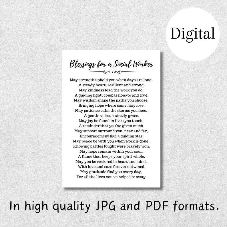 Blessing for a Social Worker Card Printable Appreciation Gift Mental ...