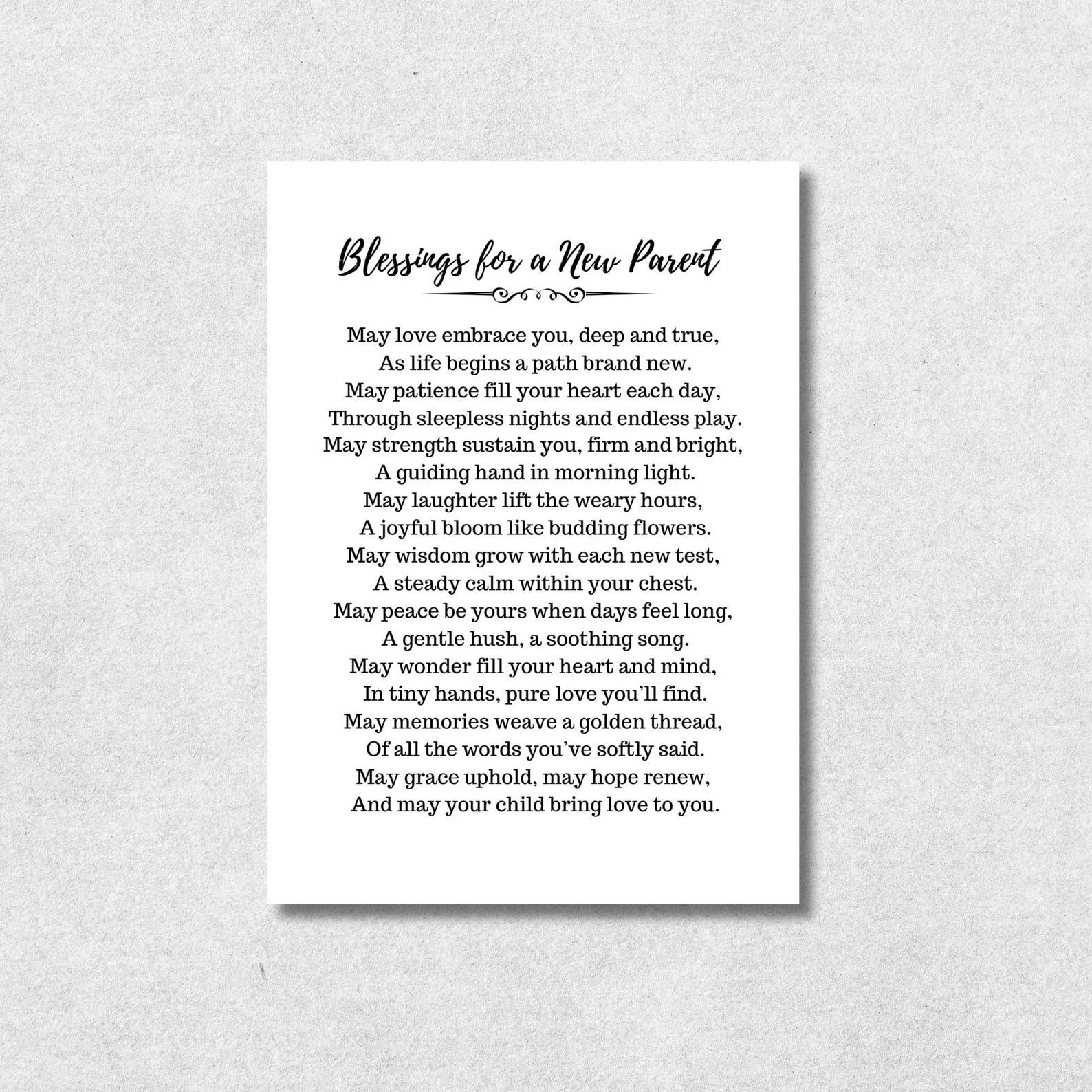 New Parent Blessing Card Printable Baby Shower Gift New Parent Prayer ...