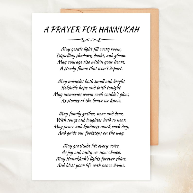 A Prayer for Hanukkah Card Jewish Poem Printable Blessing Faith Based ...