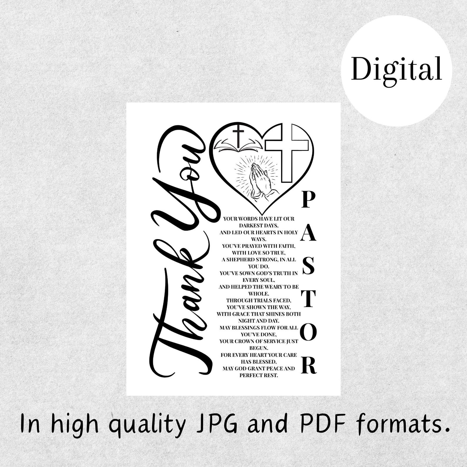 Pastor Thank You Card Printable Blessing Christian Poem Prayer Digital ...