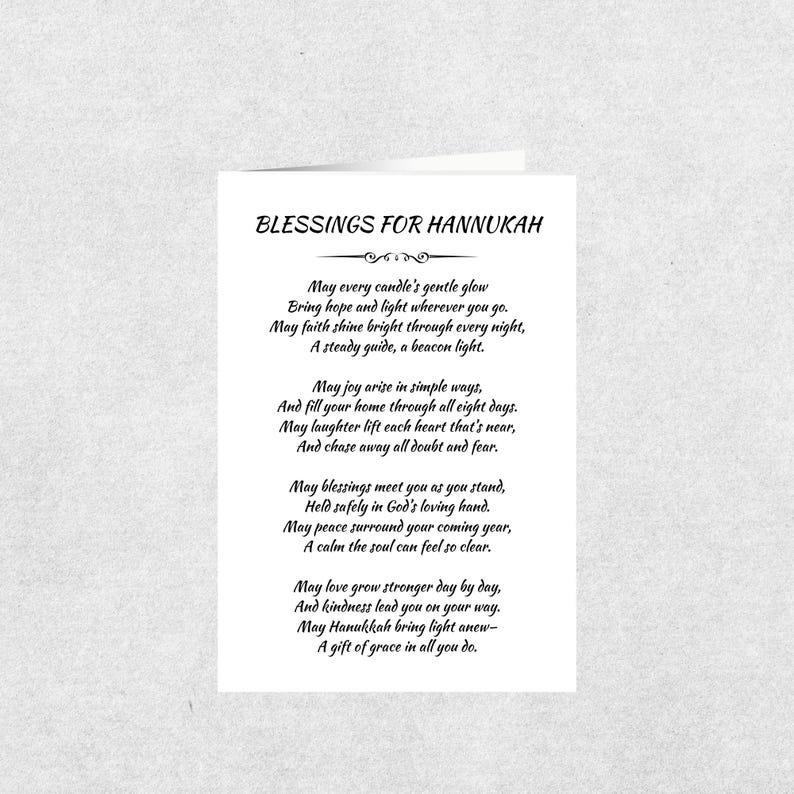 Blessings for Hanukkah Card Jewish Poem Prayer Printable Holiday Faith ...