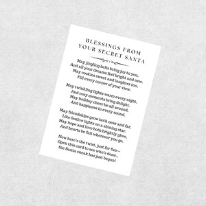 Blessings From Your Secret Santa Christian Poem Printable Christmas ...