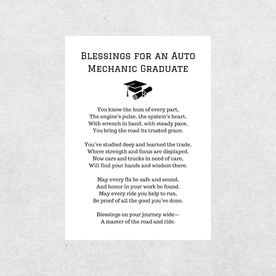Auto Mechanic Graduate Blessings Greeting Card Christian Graduation ...