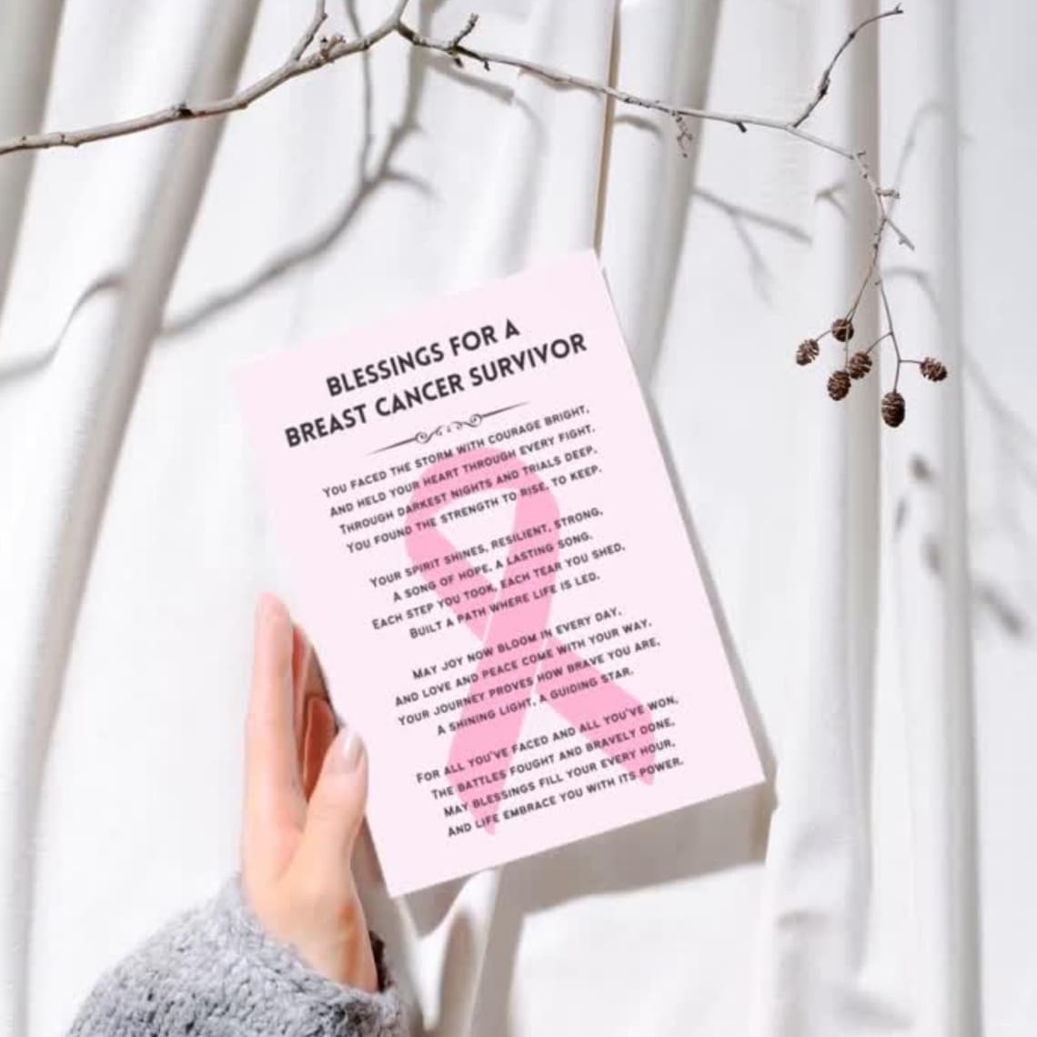 Pink Breast Cancer Survivor Blessing Card Christian Prayer Poem Digital ...