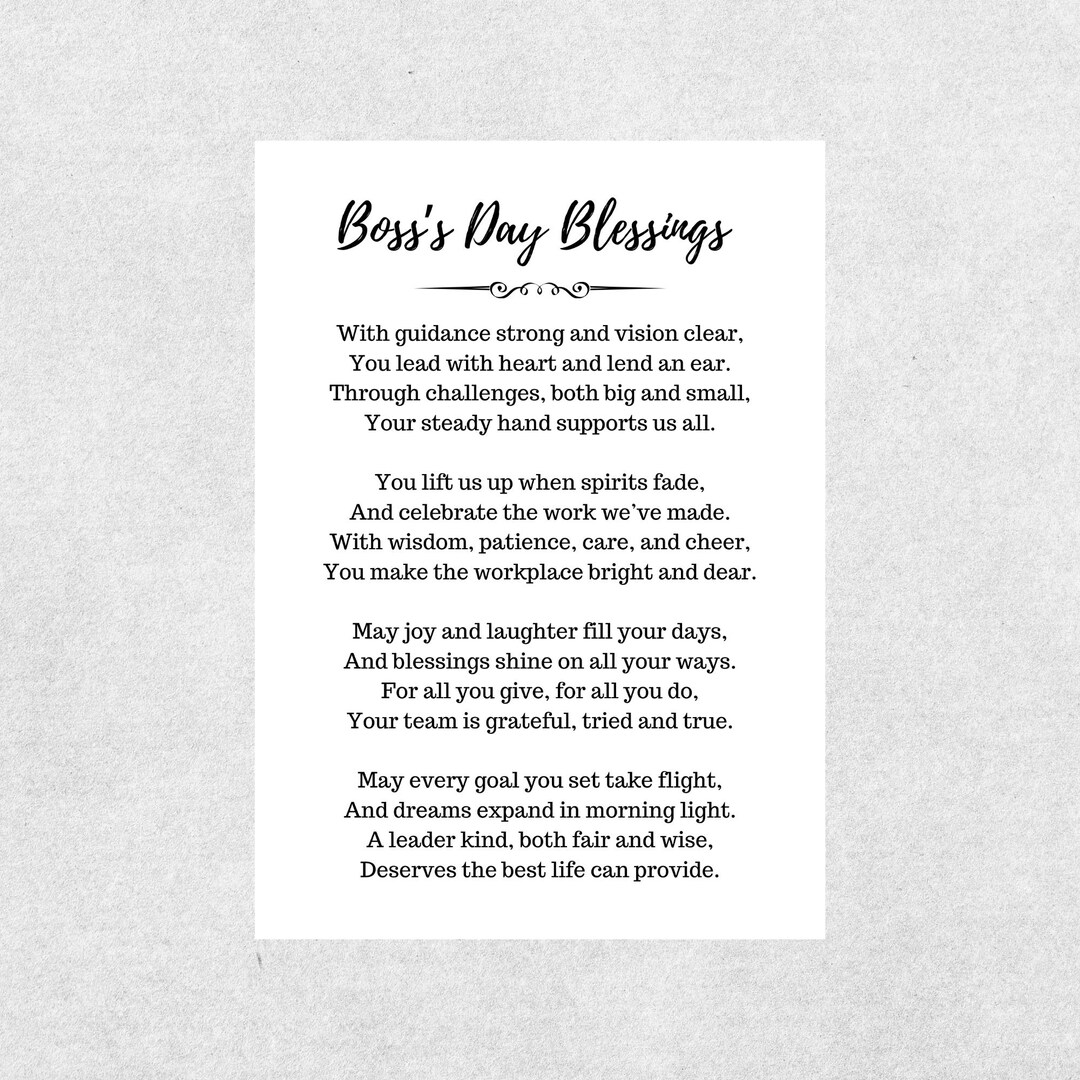 Boss Day Blessing Card Christian Poem Prayer Printable Faith Based ...