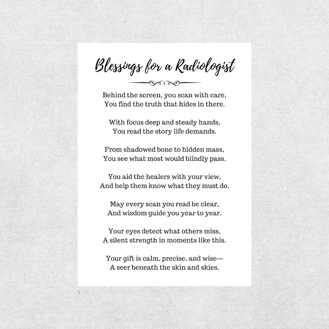 Radiologist Blessing Card Printable Medical Imaging Prayer Gift ...