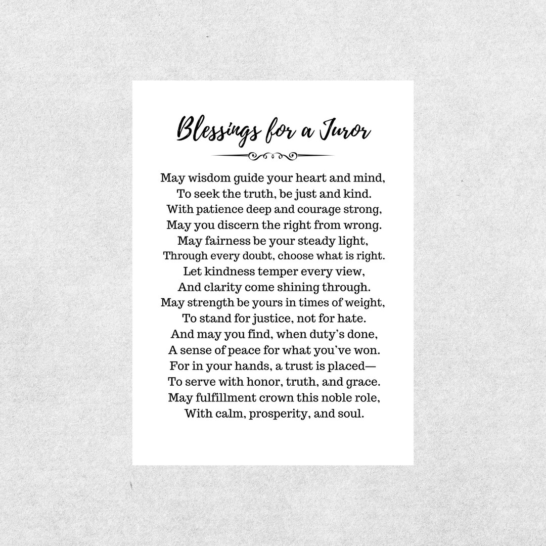 Juror Blessing Card Printable Christian Faith Based Encouragement ...