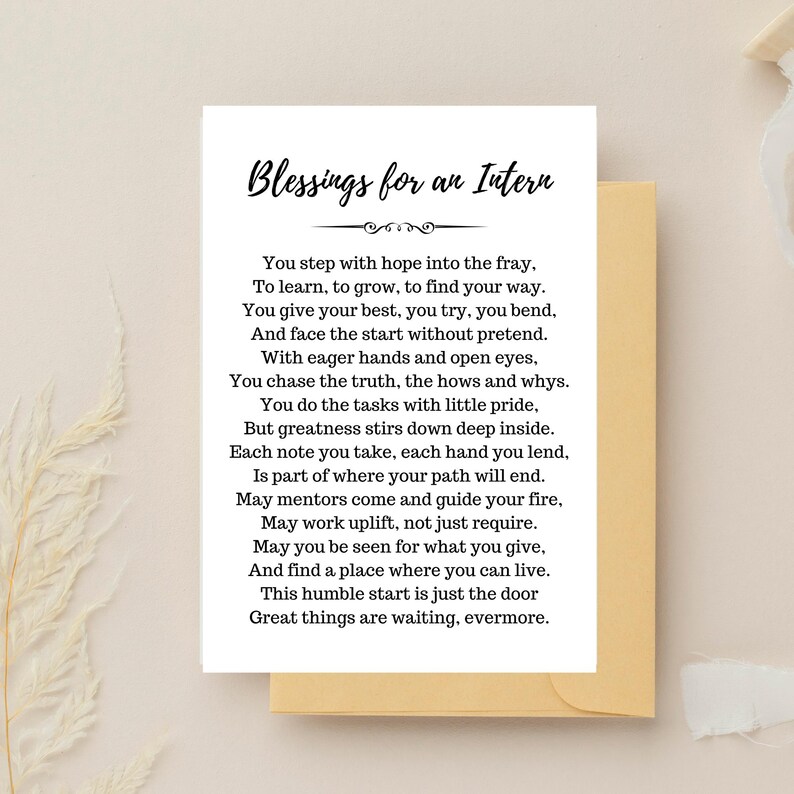 Christian Intern Blessing Card Printable Poem Prayer Faith Based ...