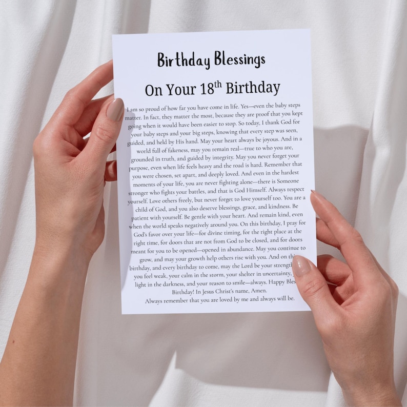 18th Birthday Blessing Card PRINTABLE Prayer Faith-based Christian ...