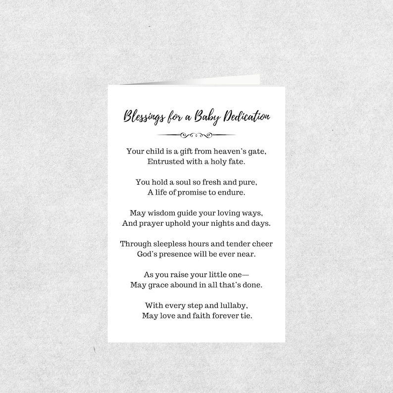 Baby Dedication Blessing Card Printable Christening Prayer Gift Faith ...