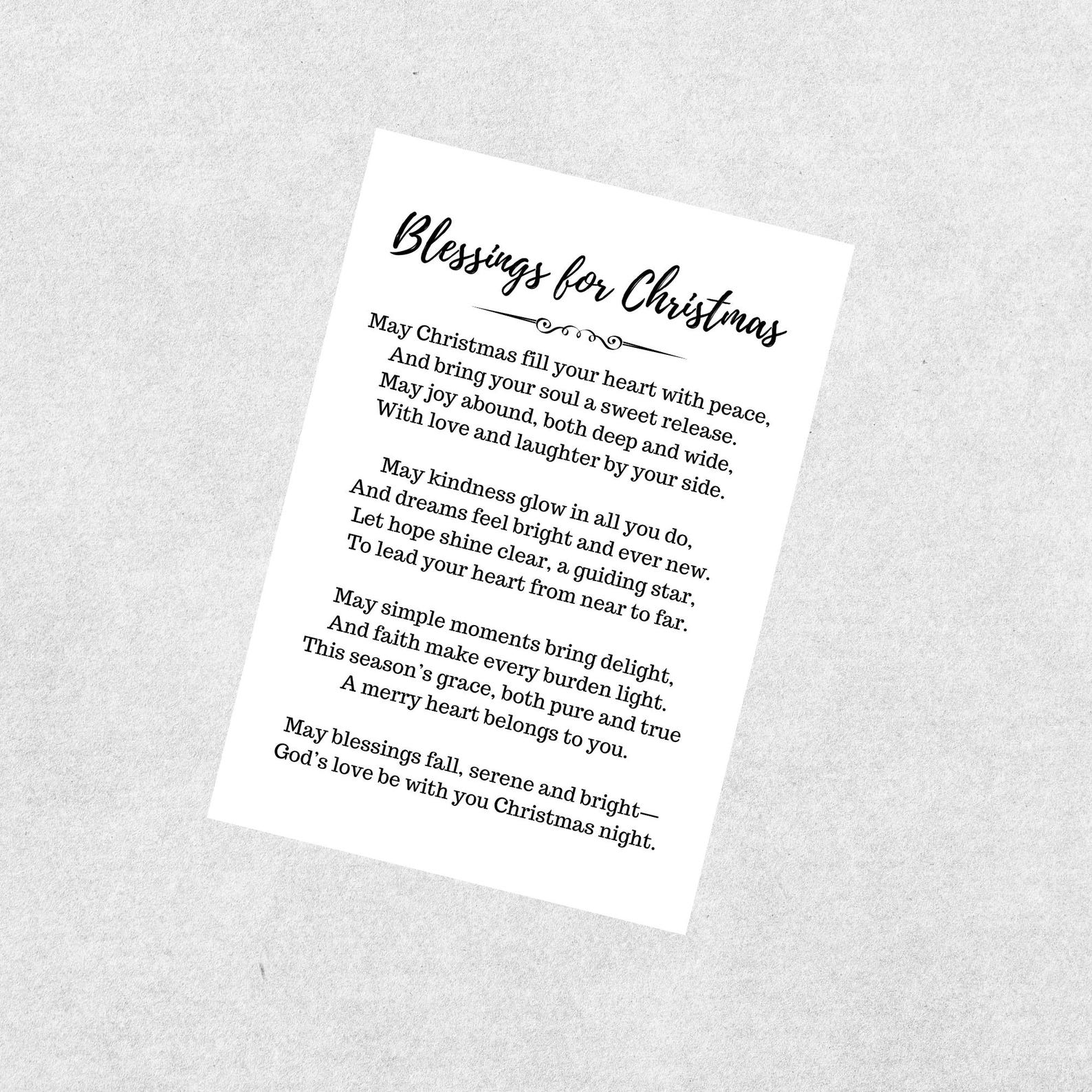 Christmas Blessings Card Christian Poem Printable Holiday Greeting ...