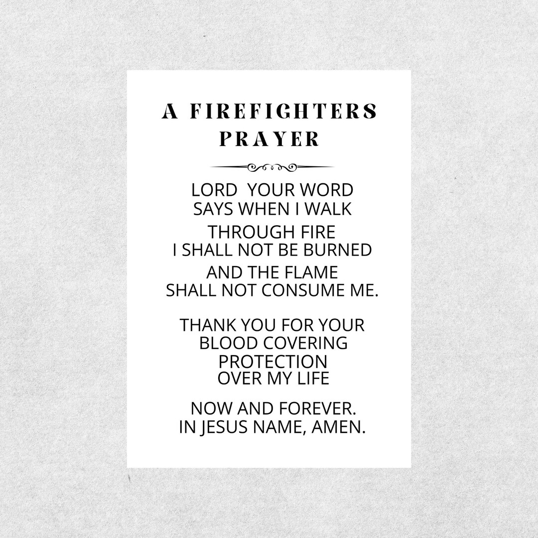 Firefighter Prayer Card Christian Digital Download Faith Based ...
