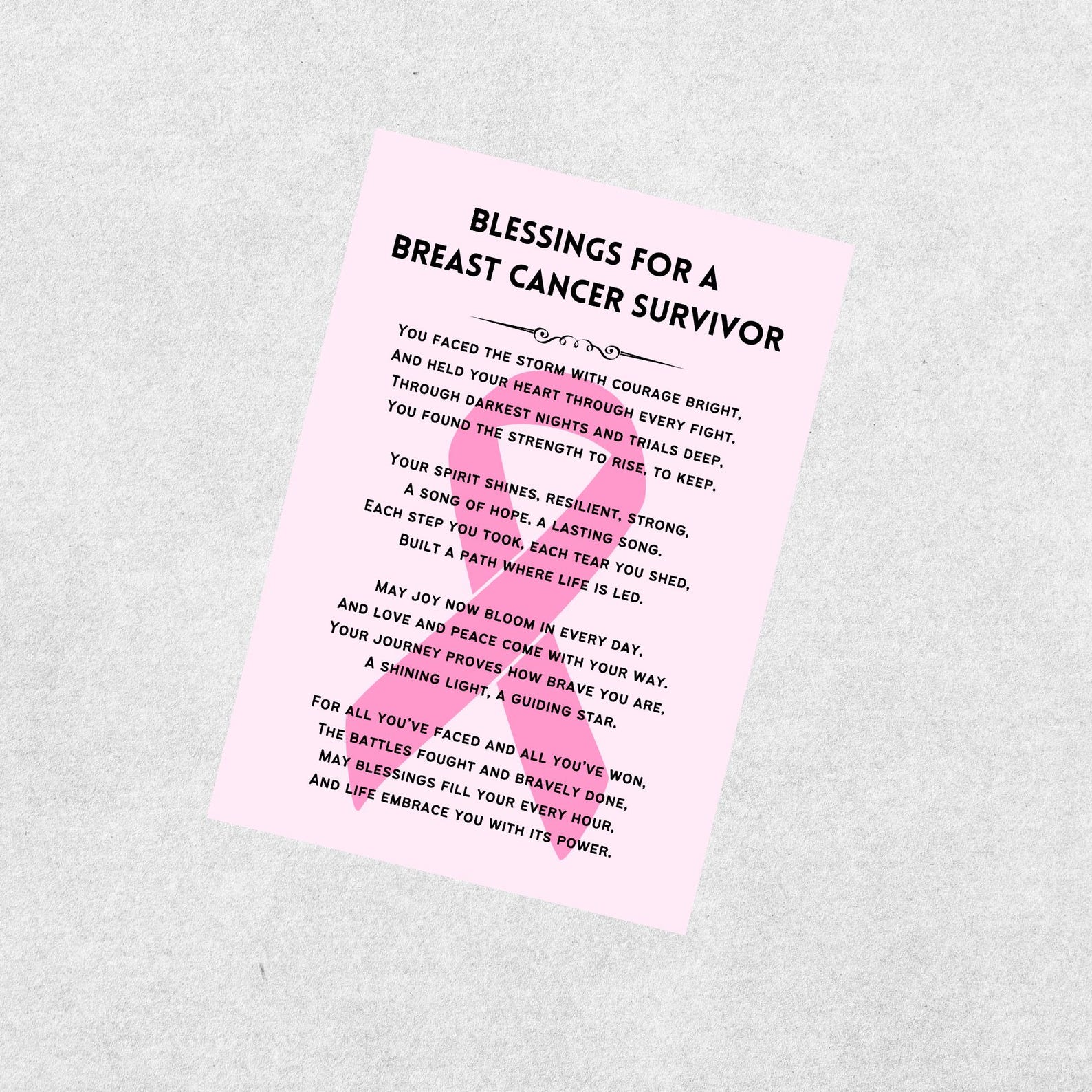 Pink Breast Cancer Survivor Blessing Card Christian Prayer Poem Digital ...