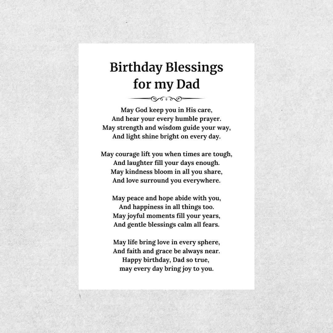 Birthday Blessings for Dad Card Printable Gift Spiritual Prayer for Dad ...